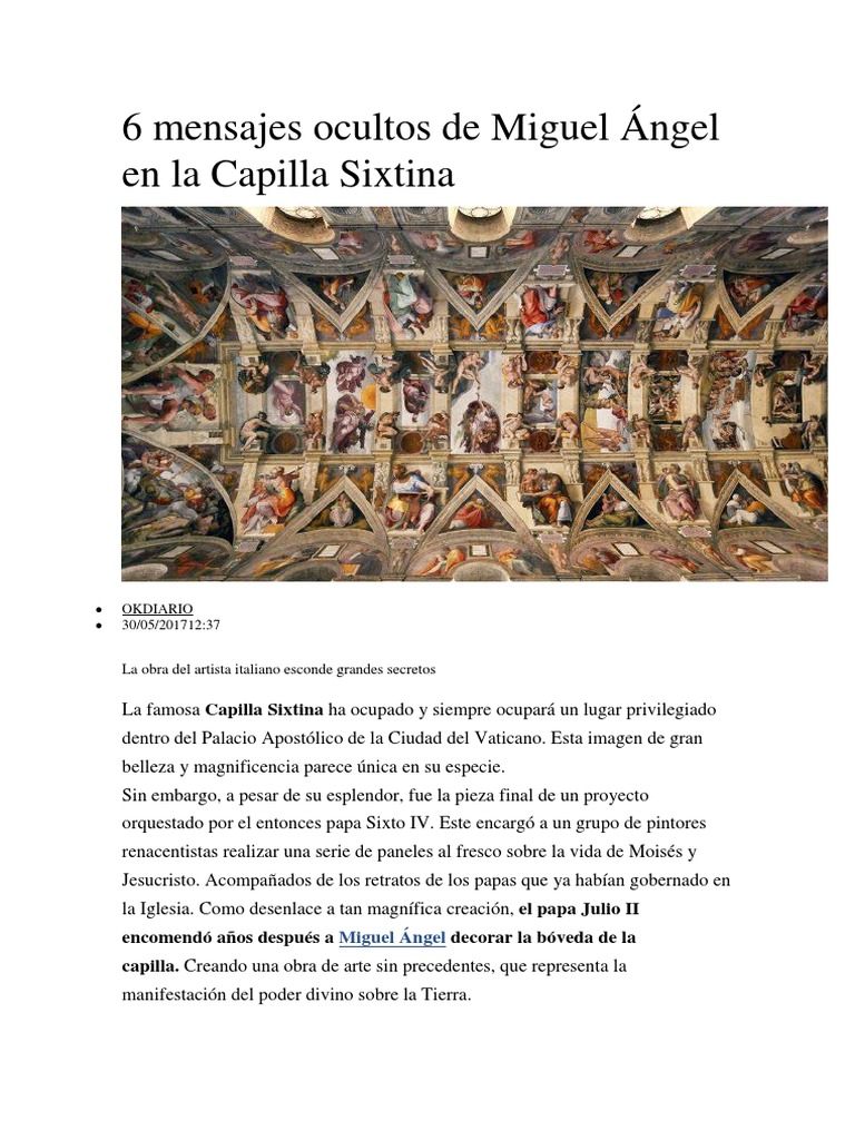 6 Mensajes Ocultos de Miguel Ángel en La Capilla Sixtina | PDF | Miguel Ángel | Papa