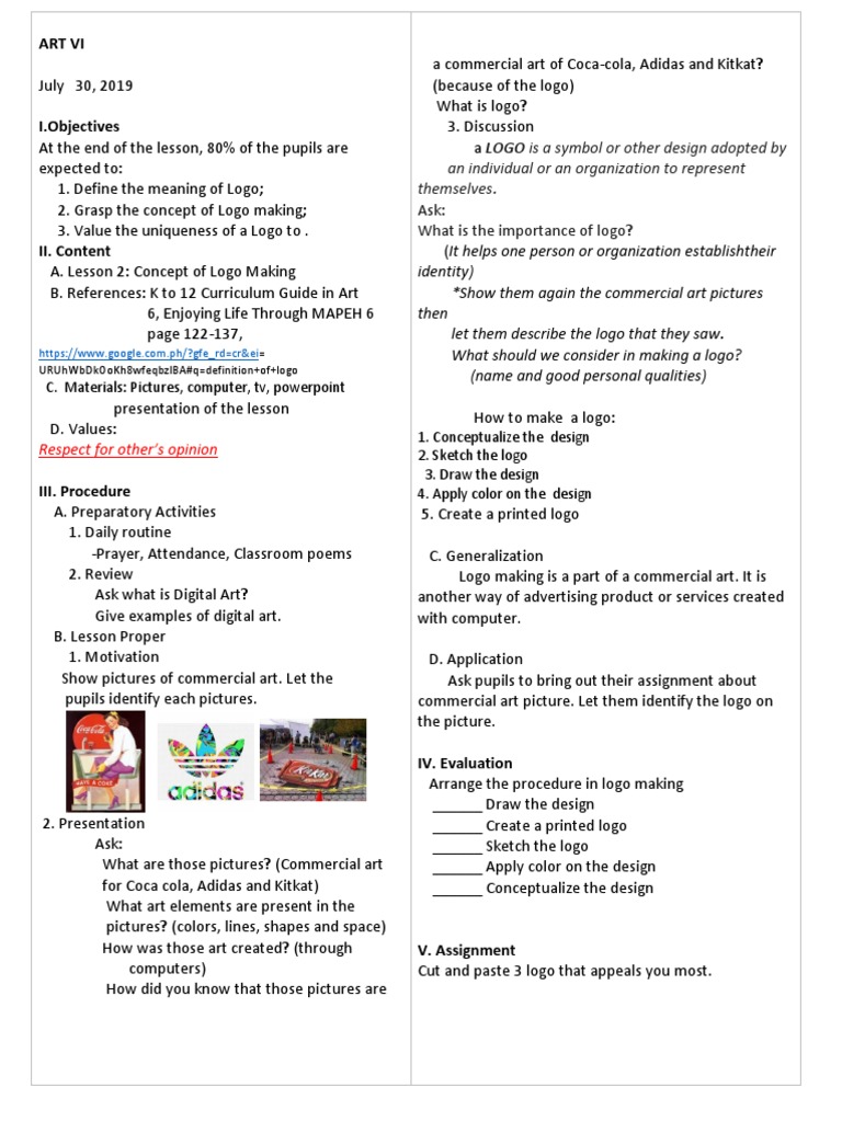 Logo Making Lesson Plan for Grade 8 | PDF | Logos | Design