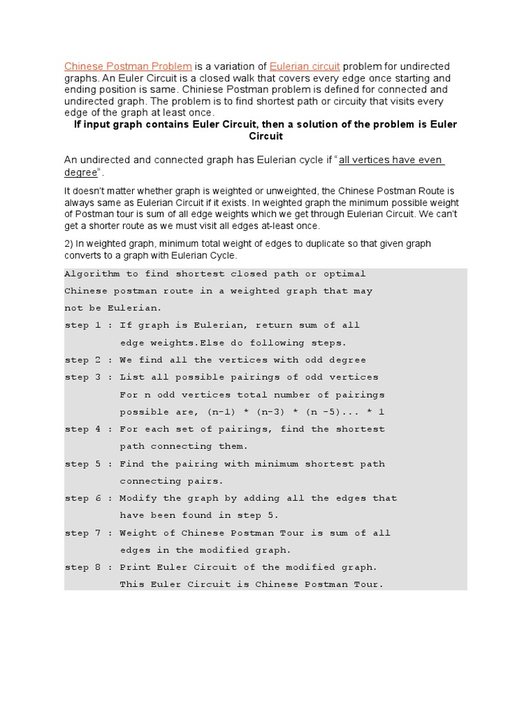 Chinese Postman Problem | PDF