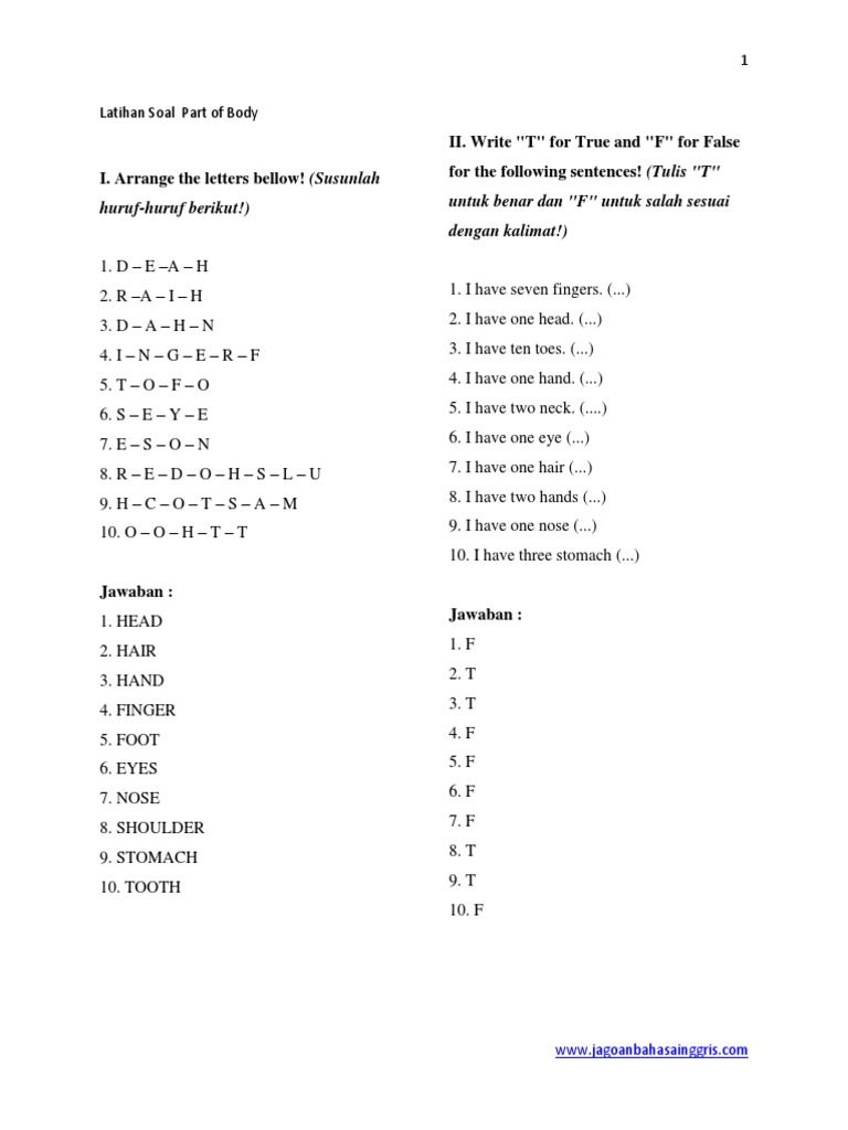 Parts of the Body: An Exercise in Identifying, Arranging, and Labeling ...
