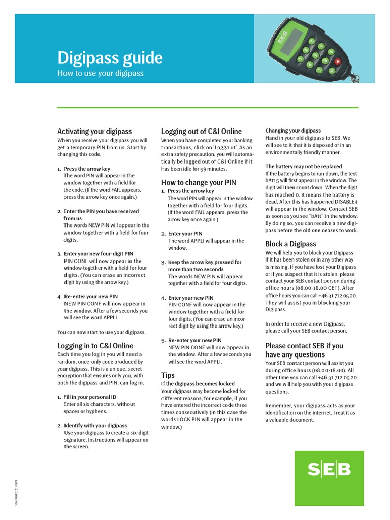 SEB Digipass User Guide | PDF | Personal Identification Number ...
