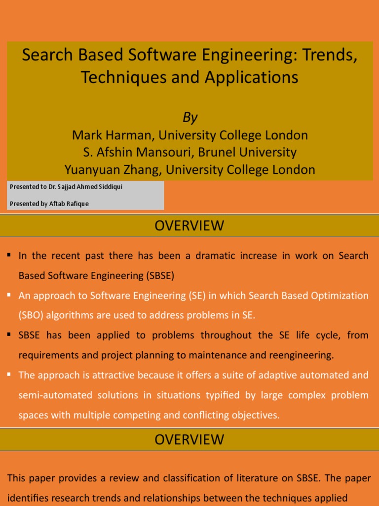Search Based Software Engineering: Trends, Techniques and Applications ...