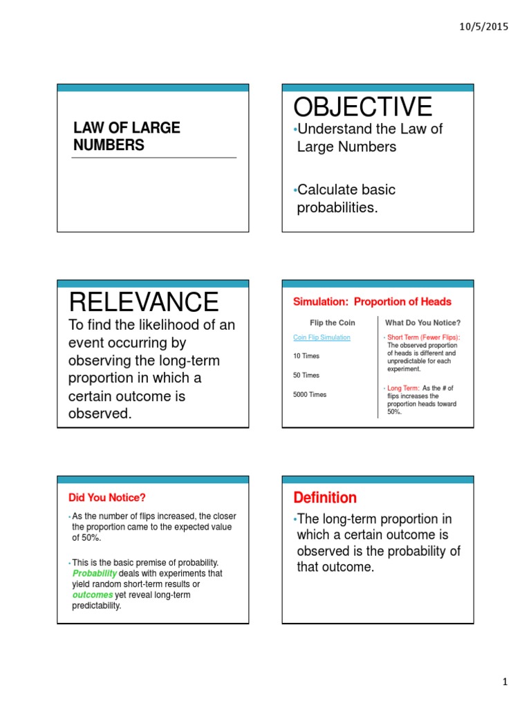 Objective: Law of Large Numbers | PDF | Probability | Probability And ...