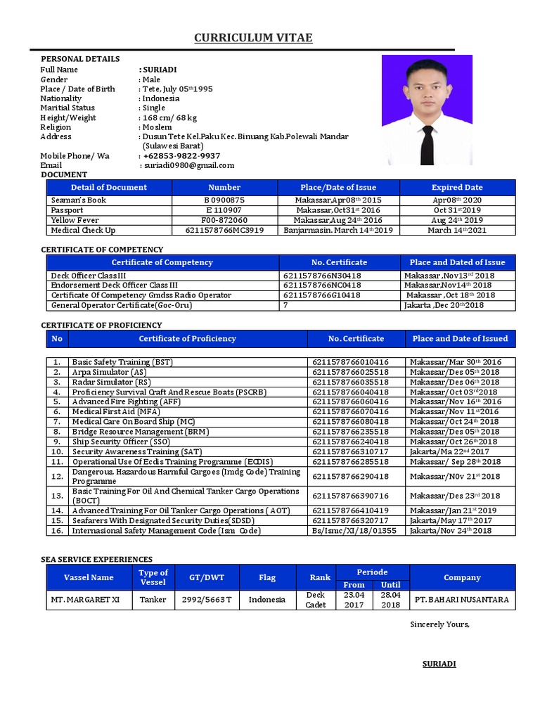 Contoh CV Adi | PDF | Water Transport | Shipping