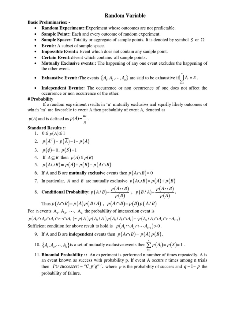 Random Variables | Download Free PDF | Probability Distribution | Random Variable