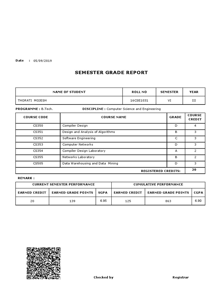 Semester Grade Report | PDF