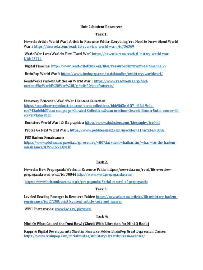 Student WWI & Great Depression Guide | PDF