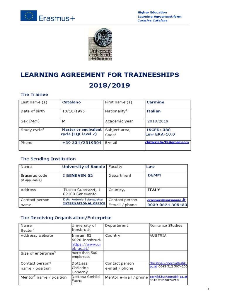 Learning Agreement For Traineeships-Final | PDF | Insurance ...