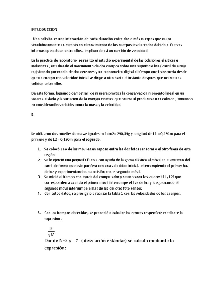 Informe Choque | PDF | Ligero | Velocidad