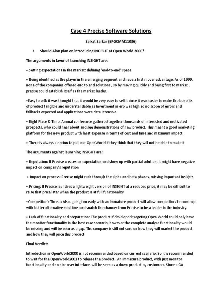 Case 4 Precise Software Solutions | PDF | Software Release Life Cycle | Sales