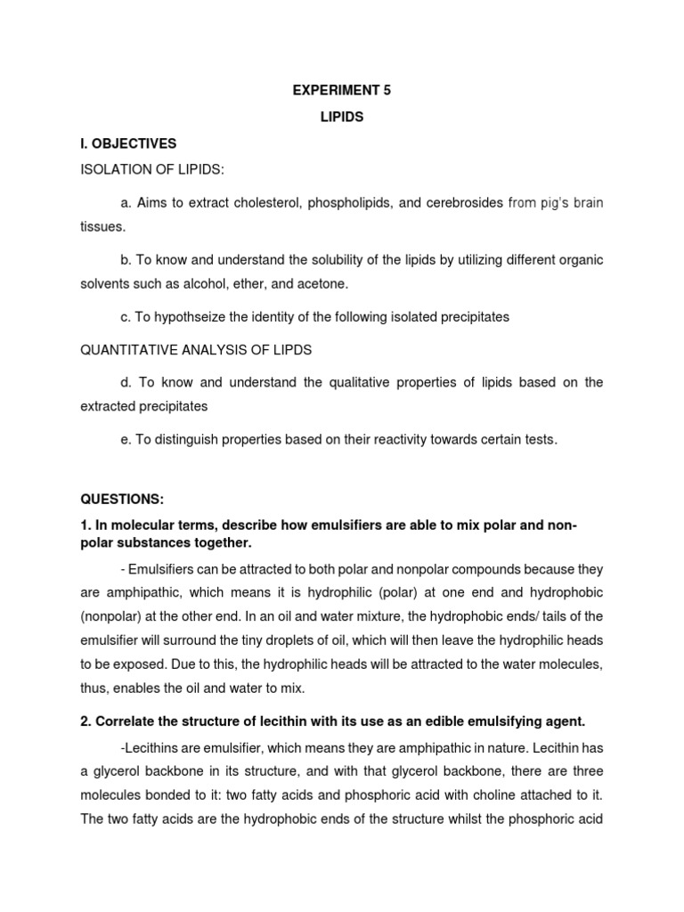 Experiment 5 Lipids | PDF | Lipid | Fatty Acid
