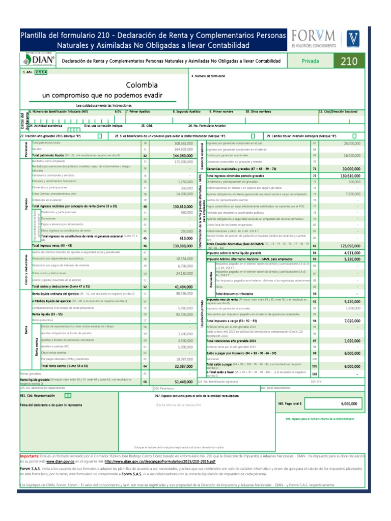 Forvm Plantilla Formulario 210 Declaración Renta PN – Empleados ...