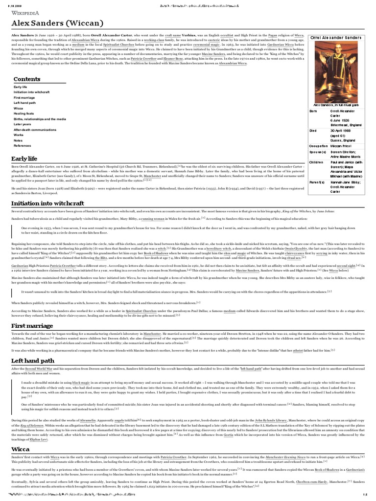 Alex Sanders (Wiccan) - Wikipedia PDF | PDF | Occult | Religious ...