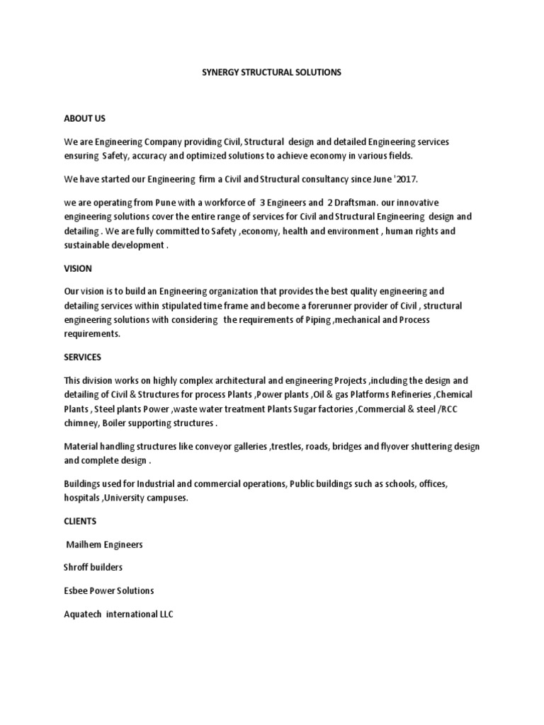 Synergy Structural Solutions | PDF | Business | Art