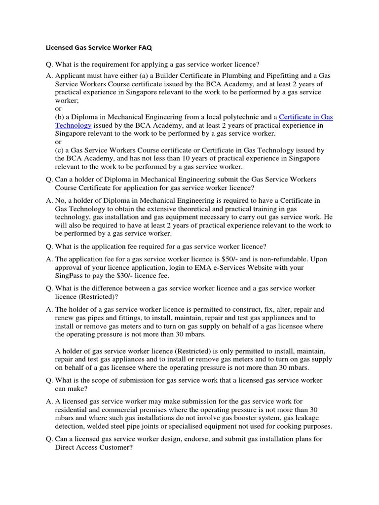 Licensed Gas Service Worker FAQ | PDF | License | Diploma
