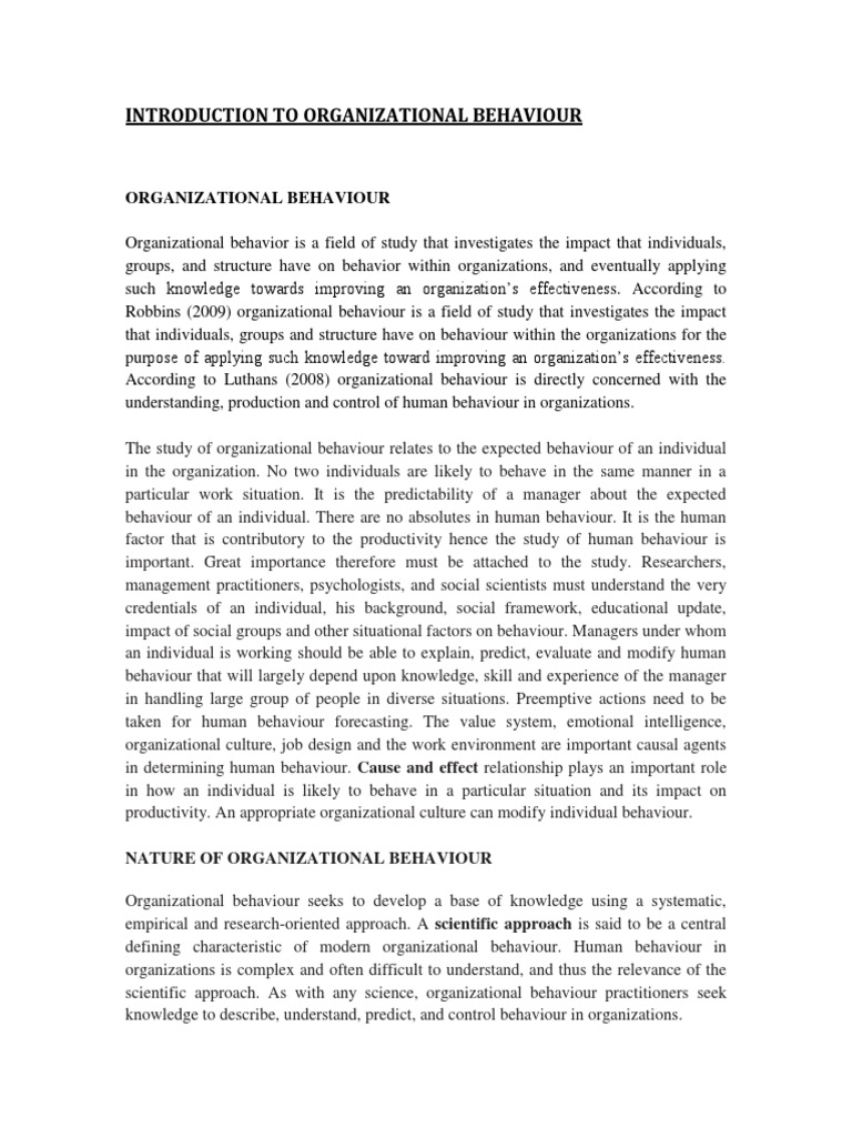 Introduction To Organizational Behaviour | PDF | Industrial And ...