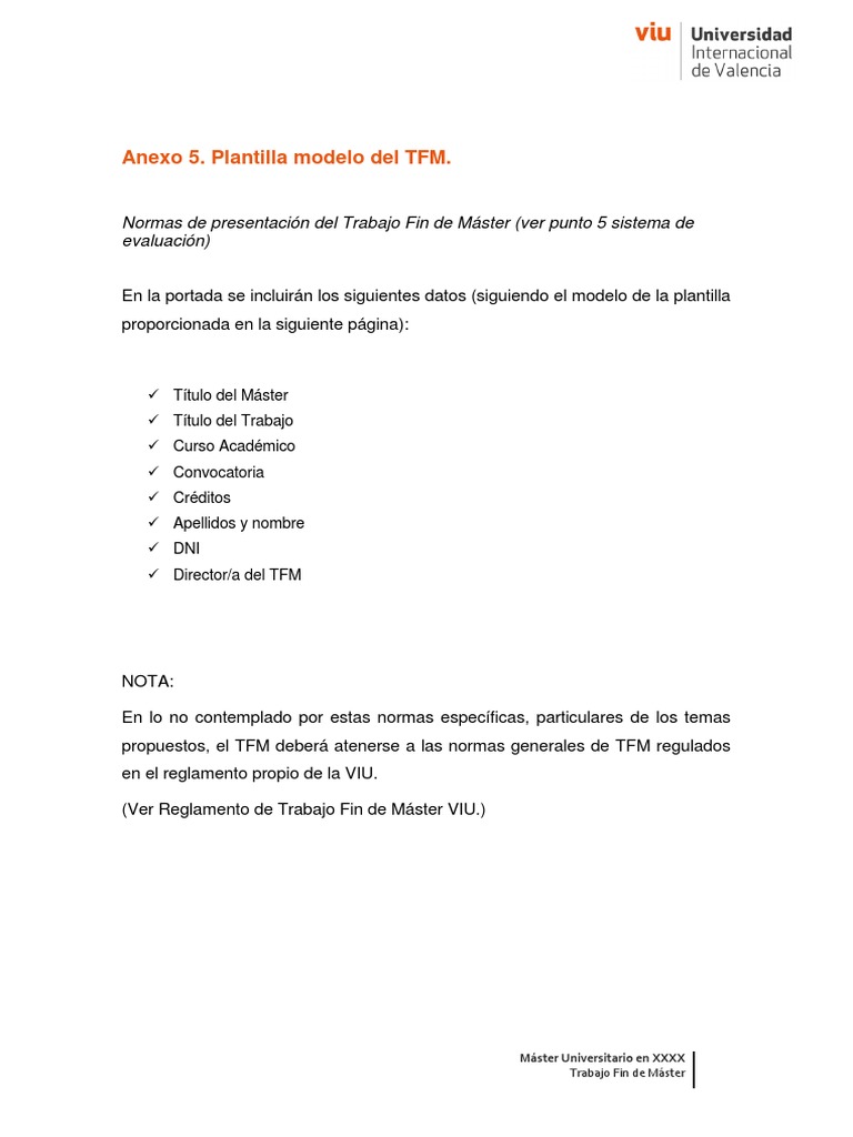 Plantilla TFM VIU: Normas y Ejemplo | PDF
