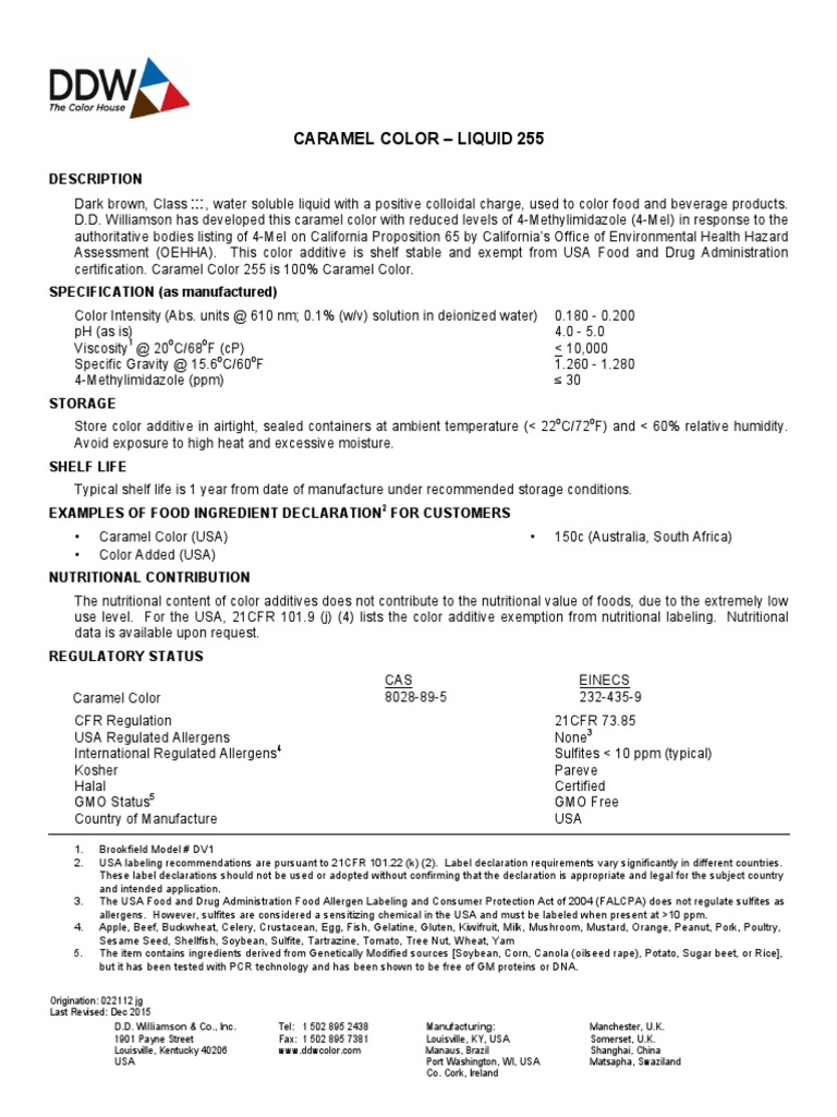 Caramel Color - Liquid 255: Description | PDF | Genetically Modified ...