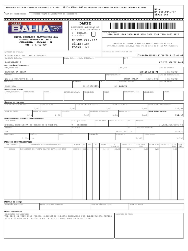 Nota Fiscal | PDF | Recibo | Documentos empresariais