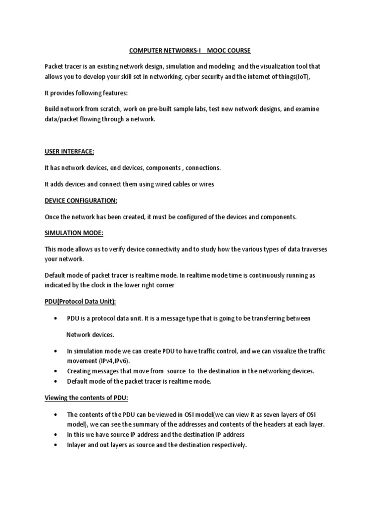 Computer Networks Course Packet Tracer Overview | PDF