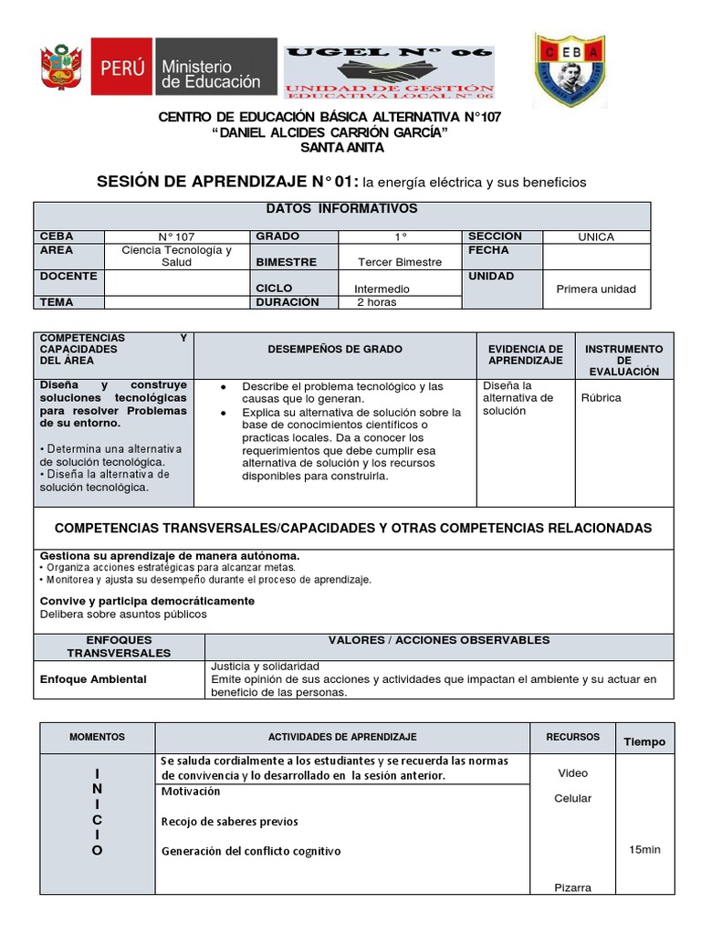 Formato de Sesion en Eba | PDF | Evaluación | Aprendizaje