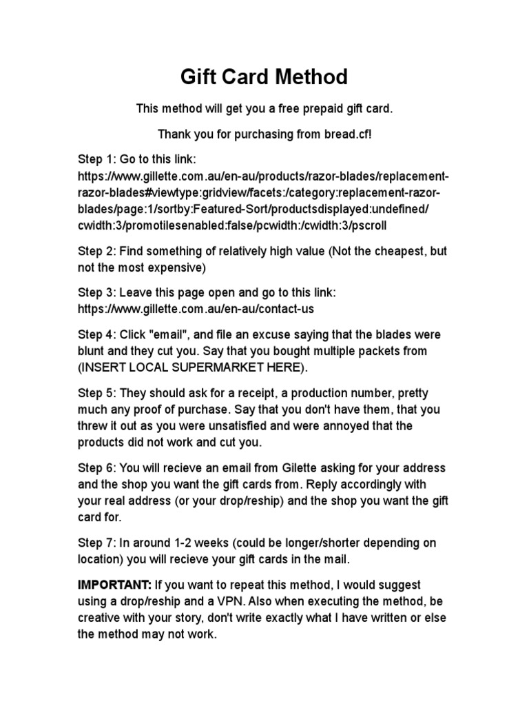 Gift Card Method: IMPORTANT: If You Want To Repeat This Method, I Would ...