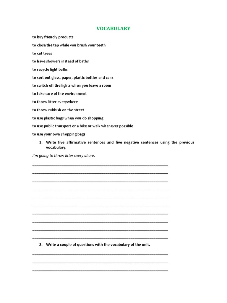 Vocabulary Exercises for Environmental Sustainability | PDF | Nature