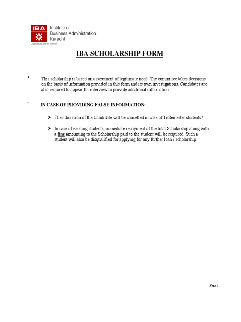 IBA Scholarship Application Form PDF | PDF | Expense | Saving