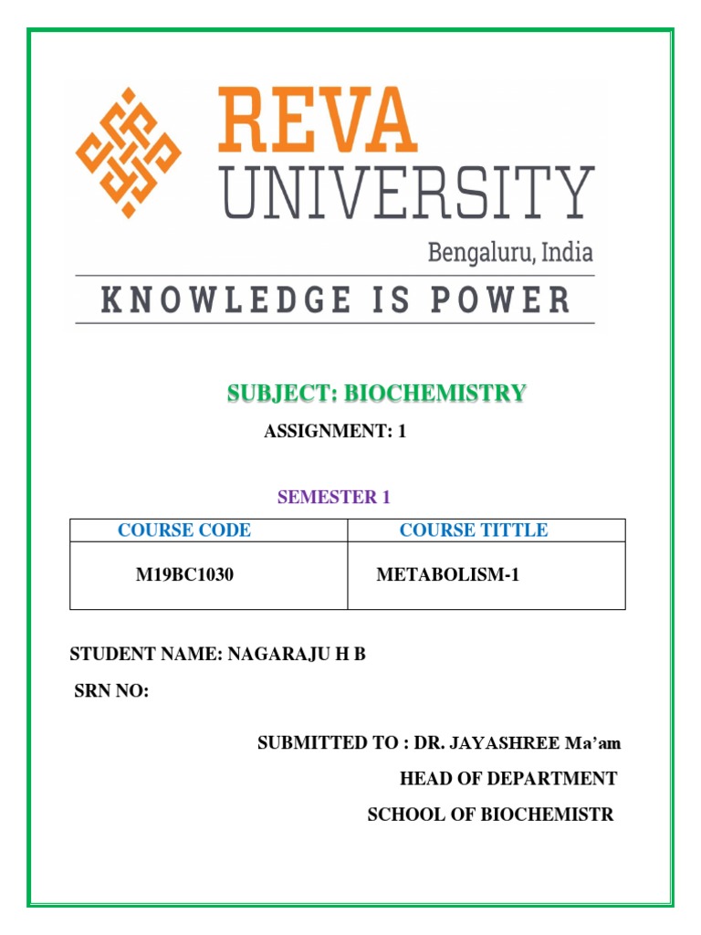 Subject: Biochemistry: Assignment: 1 | PDF | Electron Transport Chain ...
