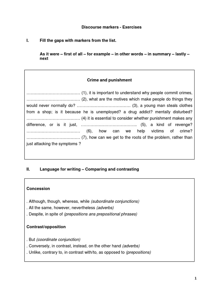 Discourse Markers - Exercises PDF | PDF | Preposition And Postposition ...