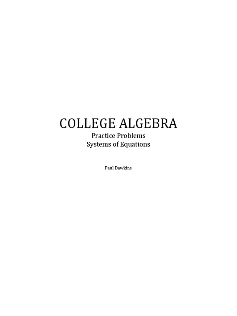 College Algebra: Practice Problems Systems of Equations | PDF | System ...