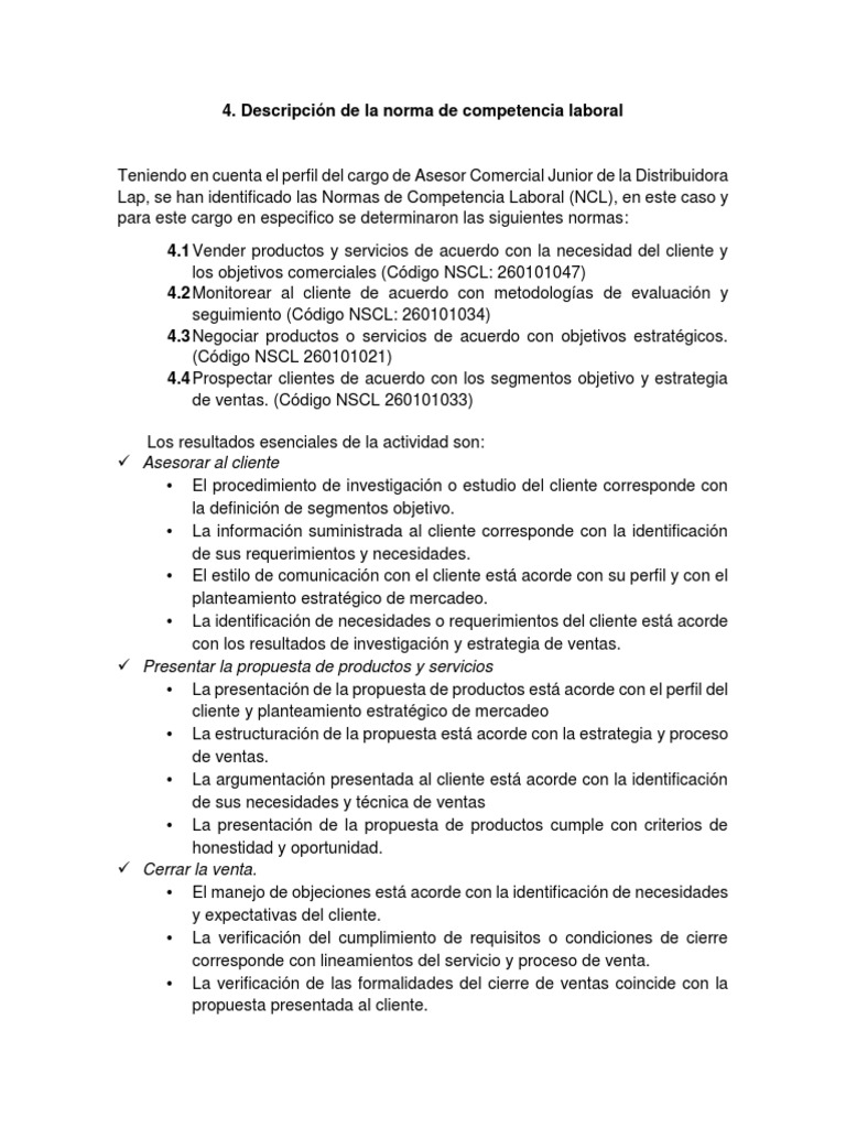 Descripción de La Norma de Competencia Laboral | PDF | Cliente | Marketing