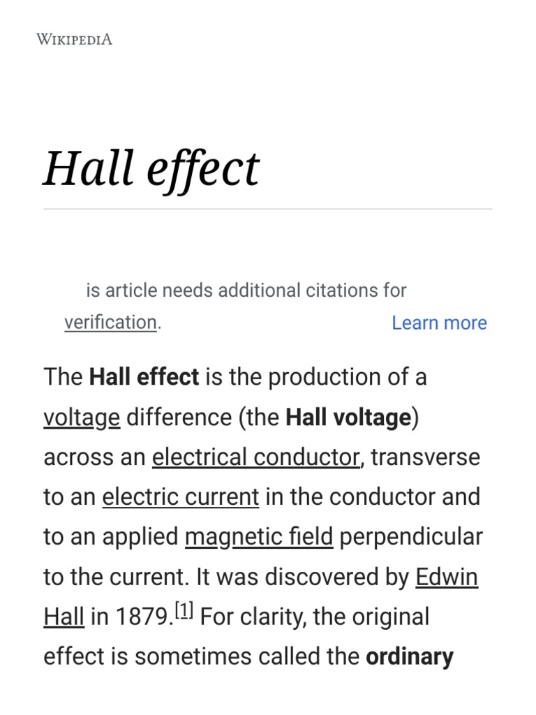 Hall Effect - Wikipedia | PDF | Electric Current | Physical Quantities