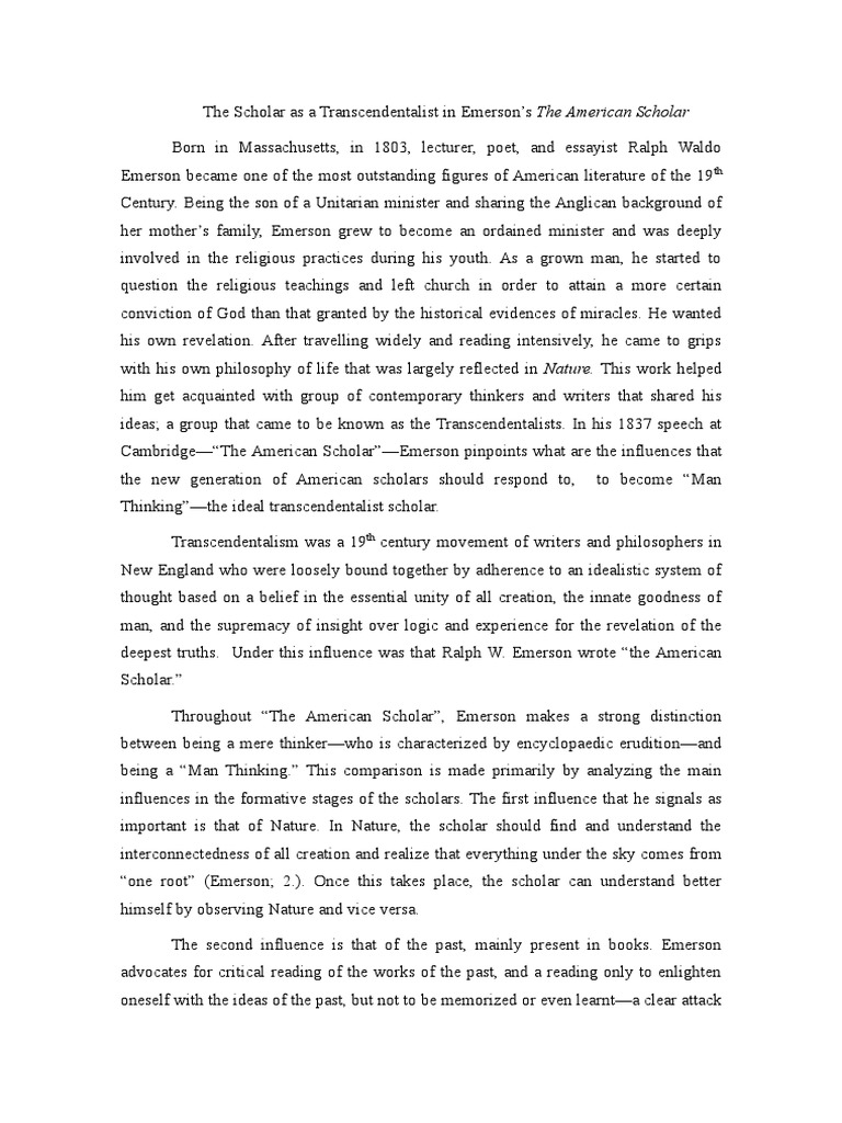 The Scholar As A Transcendentalist in Emerson S The American Scholar ...