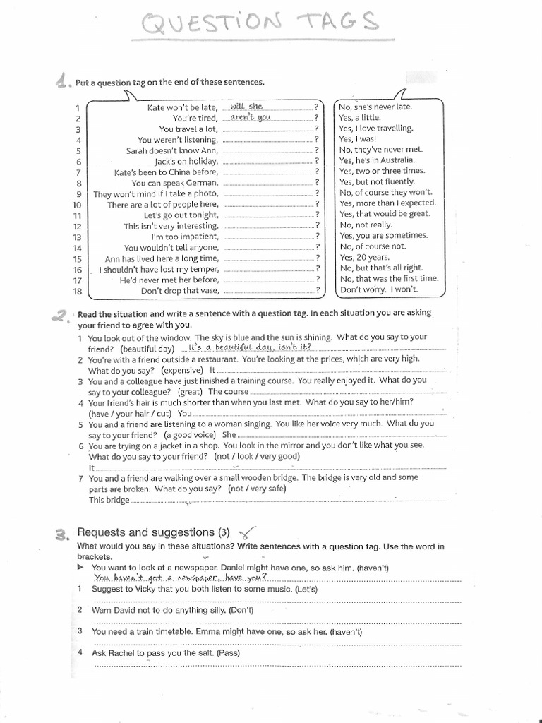 Question Tags Exercises PDF | PDF