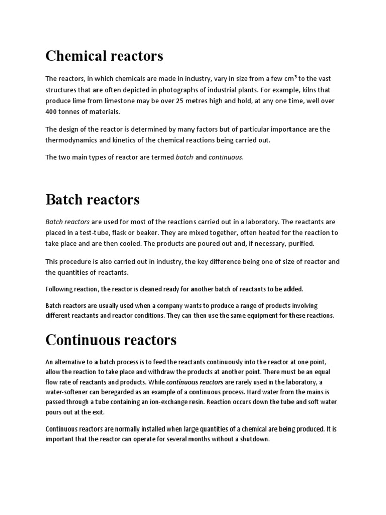 Chemical Reactors: Batch Reactors Are Used For Most of The Reactions Carried Out in A Laboratory ...
