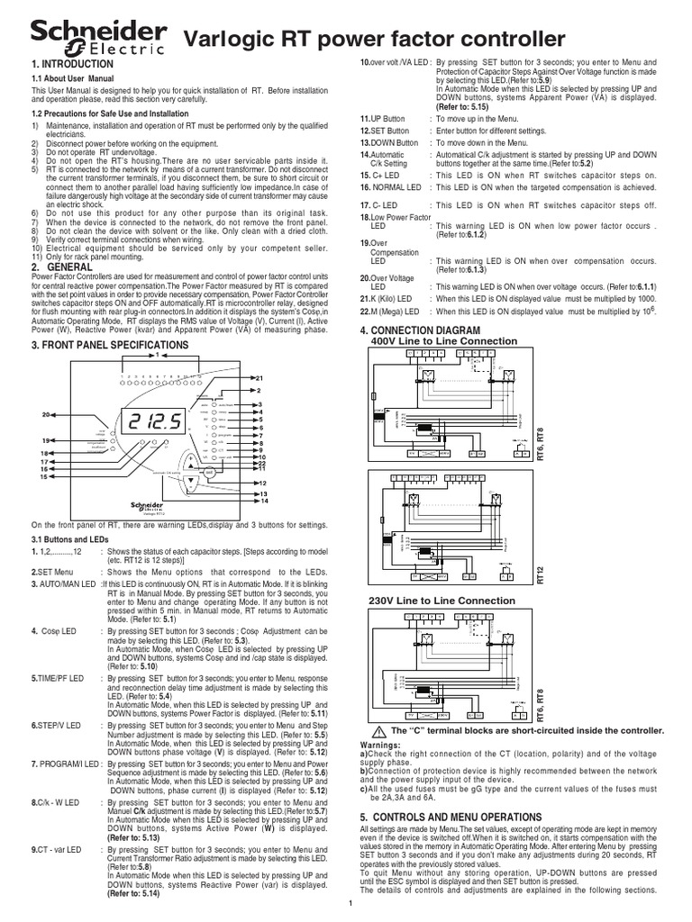 Varlogic RT12 Power Factor Controller Manual | PDF | Ac Power ...
