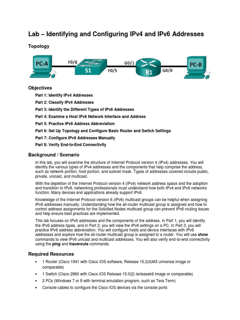 CCNA Identifying and Configuring IPv4 and IPv6 Addresses | PDF | I Pv6 | Ip Address