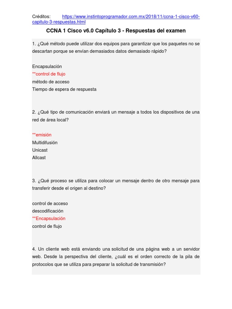 Respuestas CCNA 1 Cisco Capítulo 3 | PDF | Protocolos de internet | Red ...