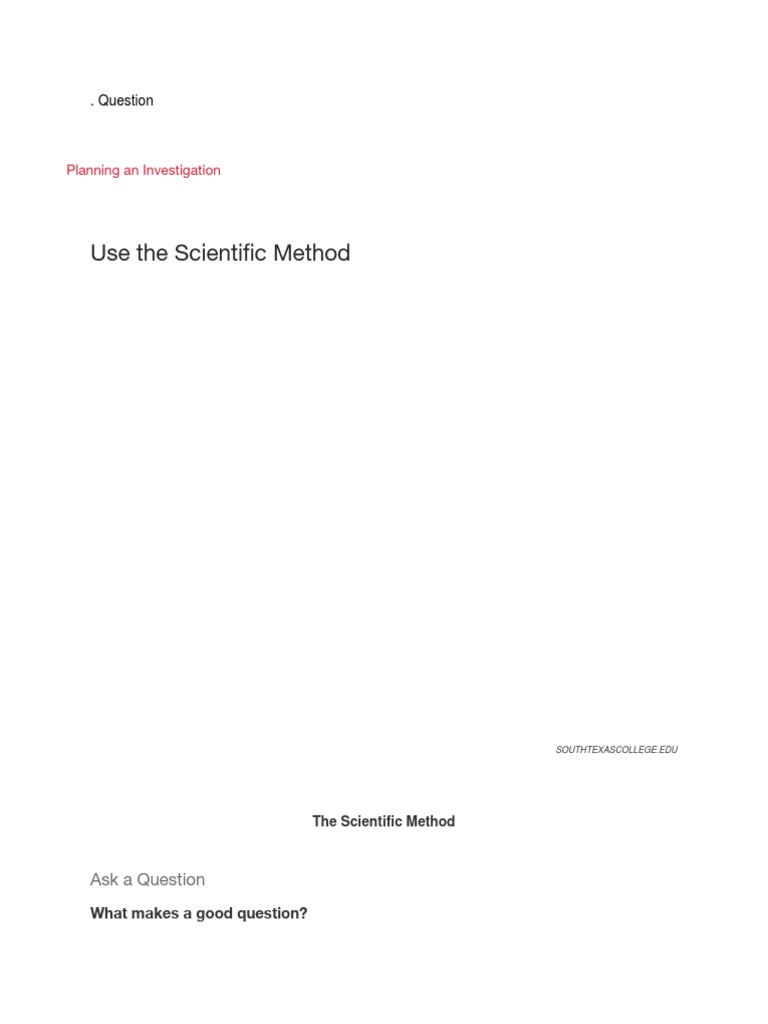 Use The Scientific Method: Planning An Investigation | PDF | Self ...