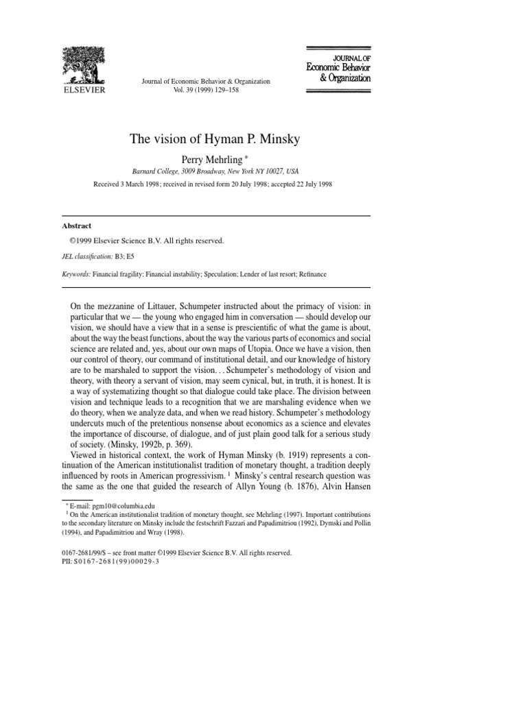 The Vision of Hyman P. Minsky: Perry Mehrling | PDF | Keynesian ...