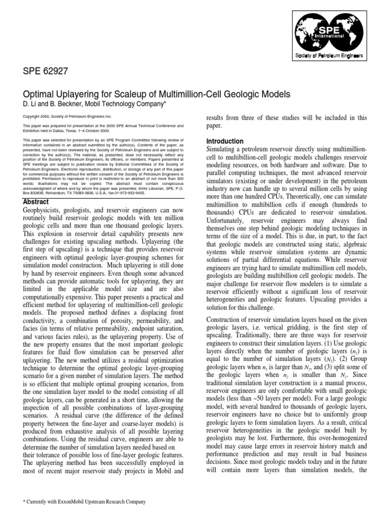 SPE 62927 Optimal Uplayering For Scaleup of Multimillion-Cell Geologic ...