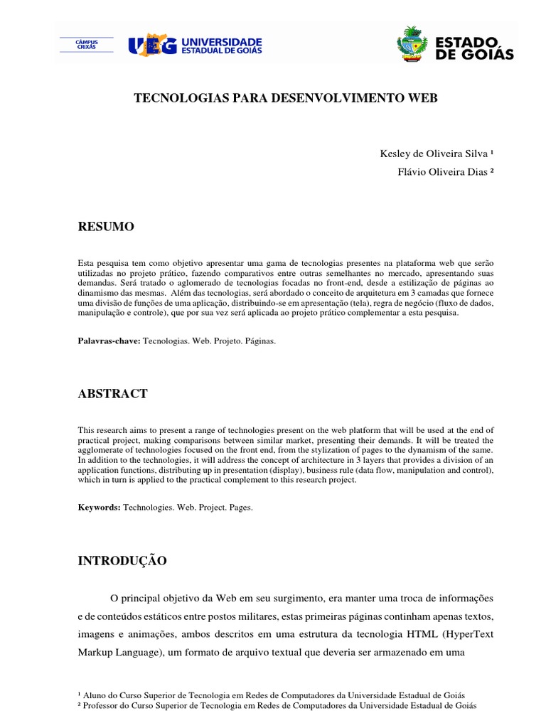 Artigo - TECNOLOGIAS PARA DESENVOLVIMENTO WEB | PDF | Páginas do ...
