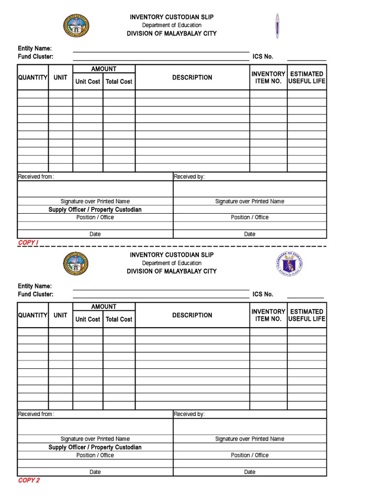 DepEd Inventory Custodian Slip Template | PDF | Supply Chain Management ...