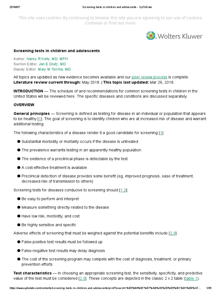 Screening Test For Children and Teenagers | Download Free PDF | Major ...