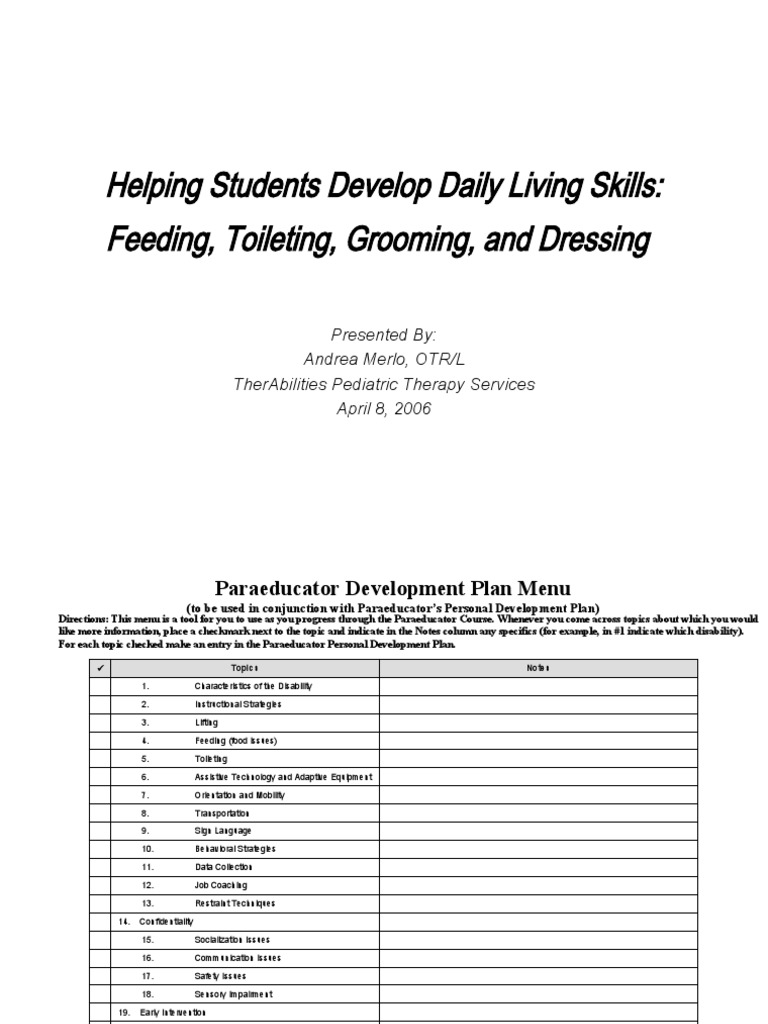 Helping Students Develop Daily Living Skills: Feeding, Toileting ...