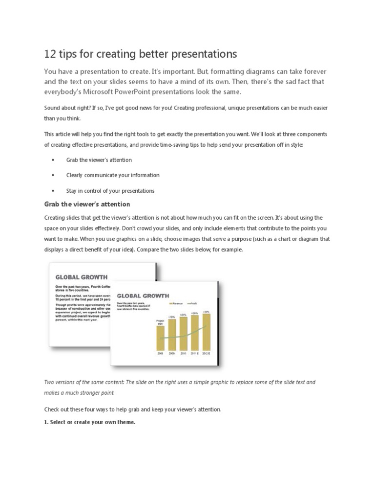 12 Tips for Effective Presentations | PDF | Microsoft Power Point ...