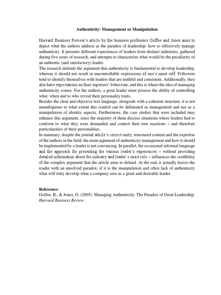 Authenticity - Management or Manipulation | PDF