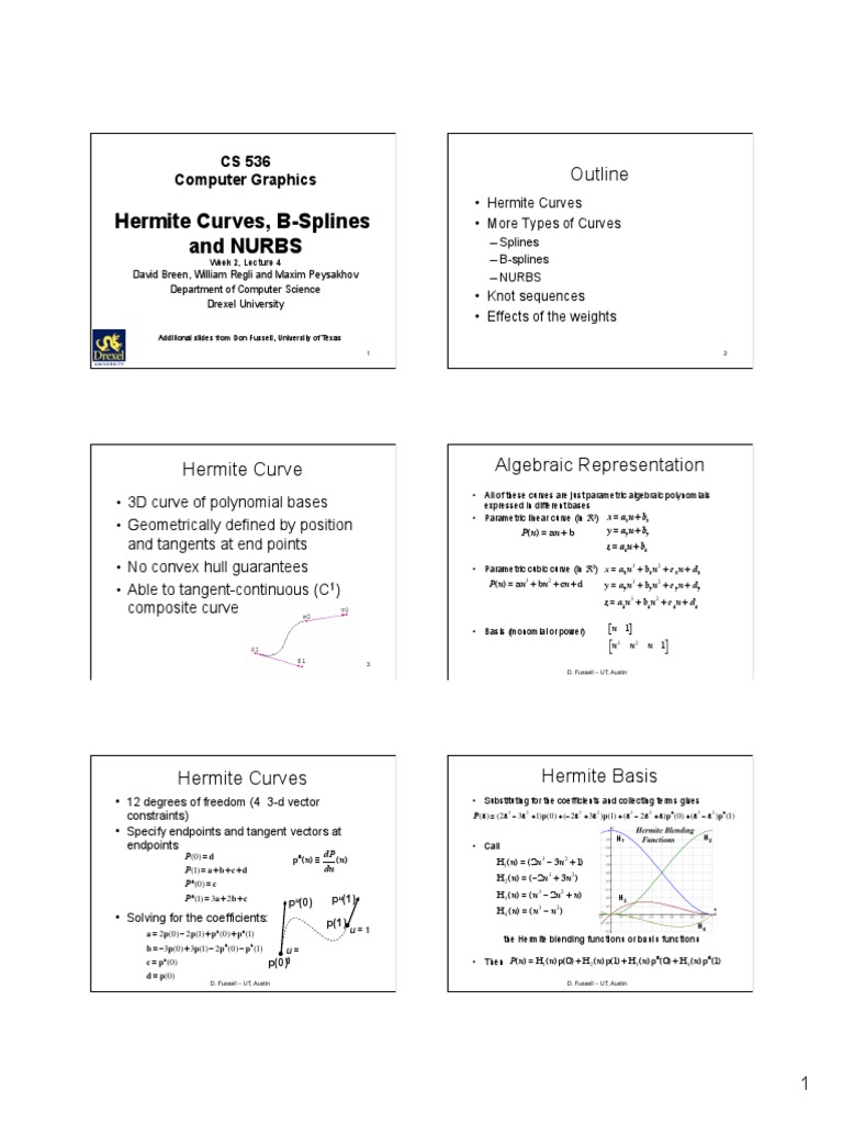 Hermite Curves, B-Splines and NURBS: Outline | PDF | Spline (Mathematics) | Manifold