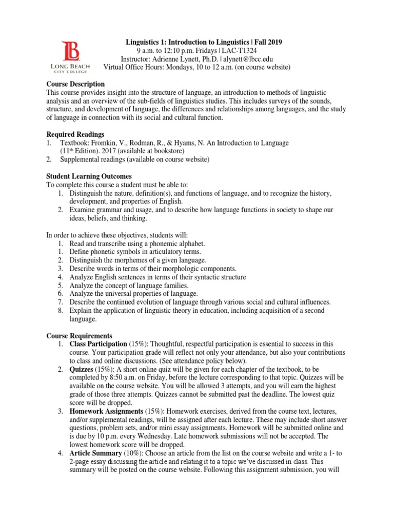 Linguistics 1: Introduction To Linguistics - Fall 2019 | PDF | Quiz ...